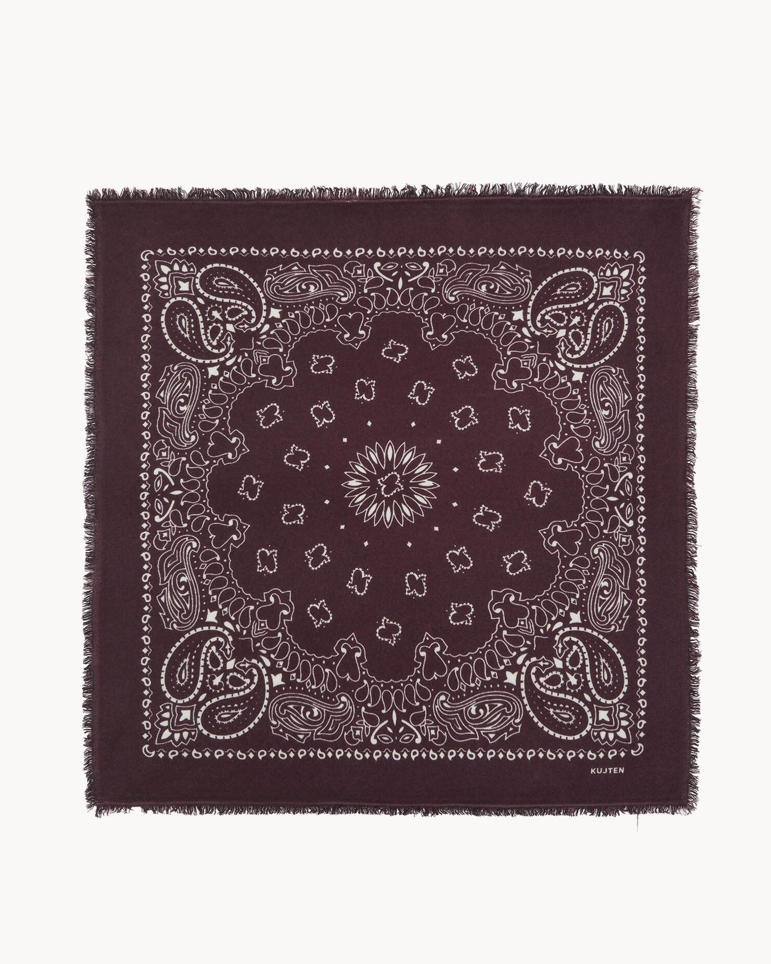 Burgundy Large Printed Cashmere Bandana | Kujten Cashmere