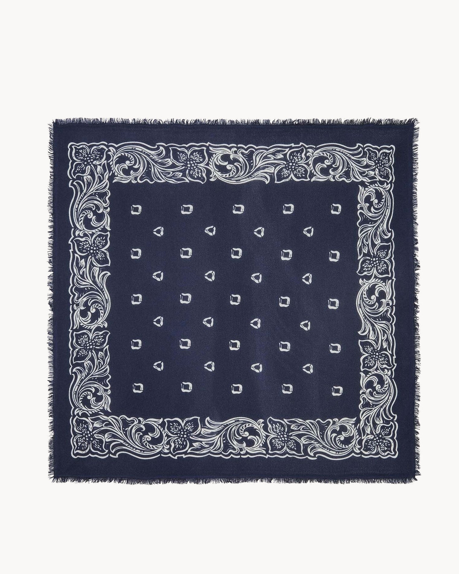 Bandana Cachemire Motif Hawaien Bleu Marine Foncé | Kujten Cachemire