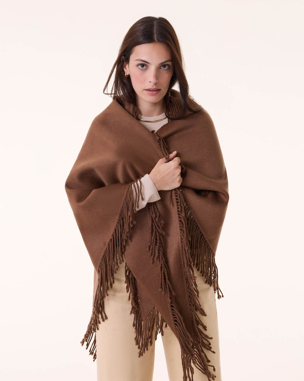Châle Cachemire Col Châle Femme Marron Épice | Kujten Cachemire